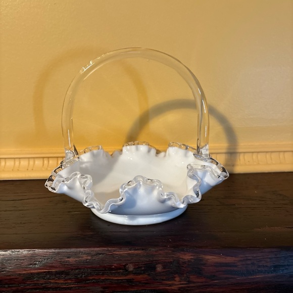 Fenton | Accents | Fenton White Milk Glass Ruffled Wedding Basket Bowl ...